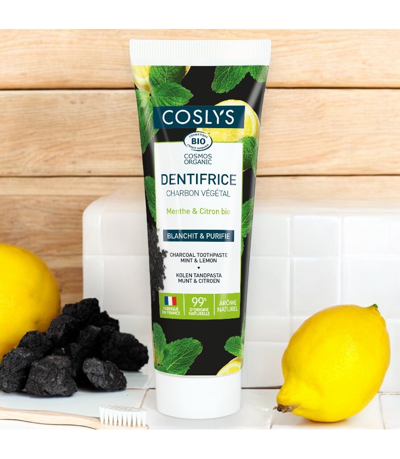Dentifrice charbon végétal BIO menthe & citron sans fluor Coslys