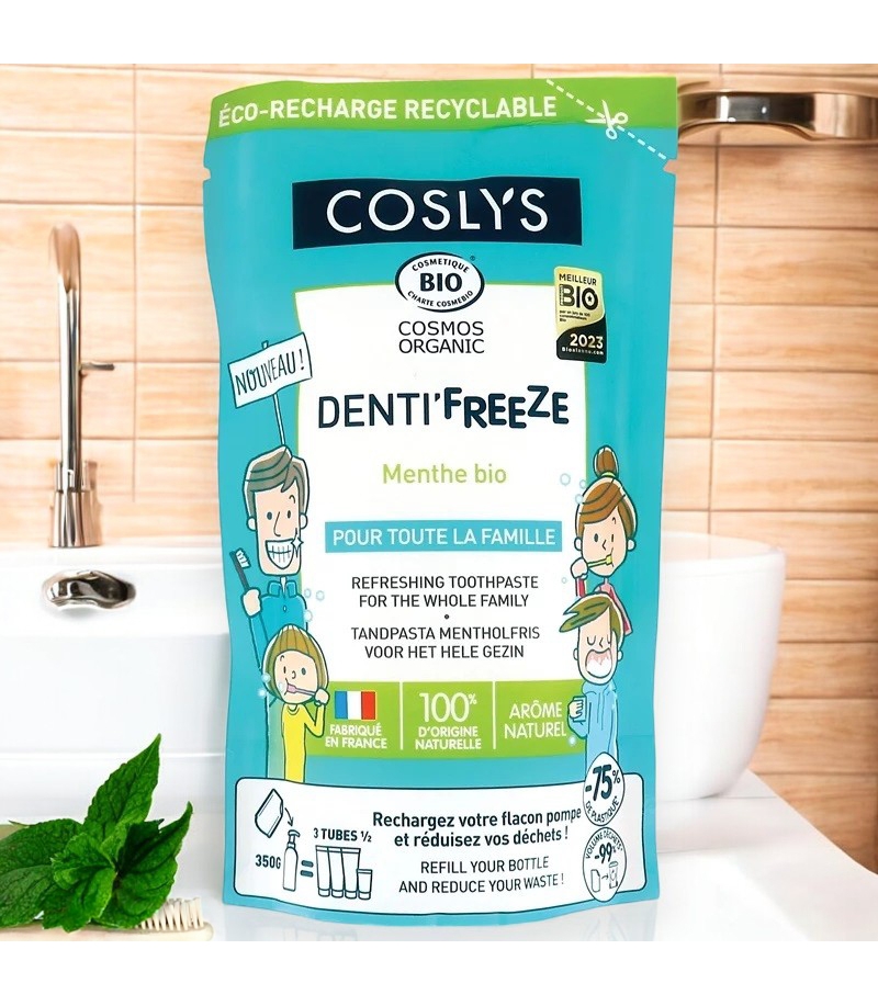 Recharge dentifrice famille BIO menthe sans fluor Coslys 350g