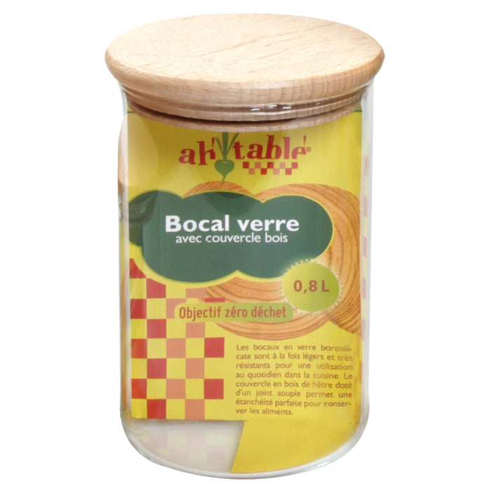 Bocal en verre 800ml avec couvercle en bois | Ah table