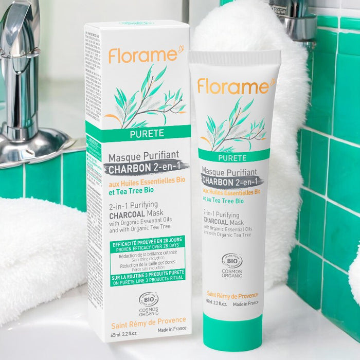 Masque purifiant 2 en 1 BIO charbon & tea tree Florame 65ml