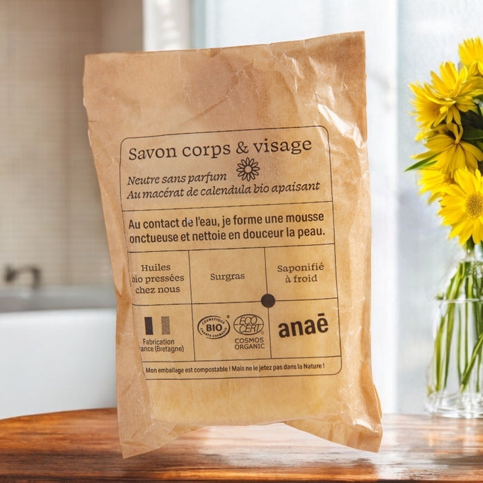 Savon corps et visage neutre BIO calendula Anaé 100g